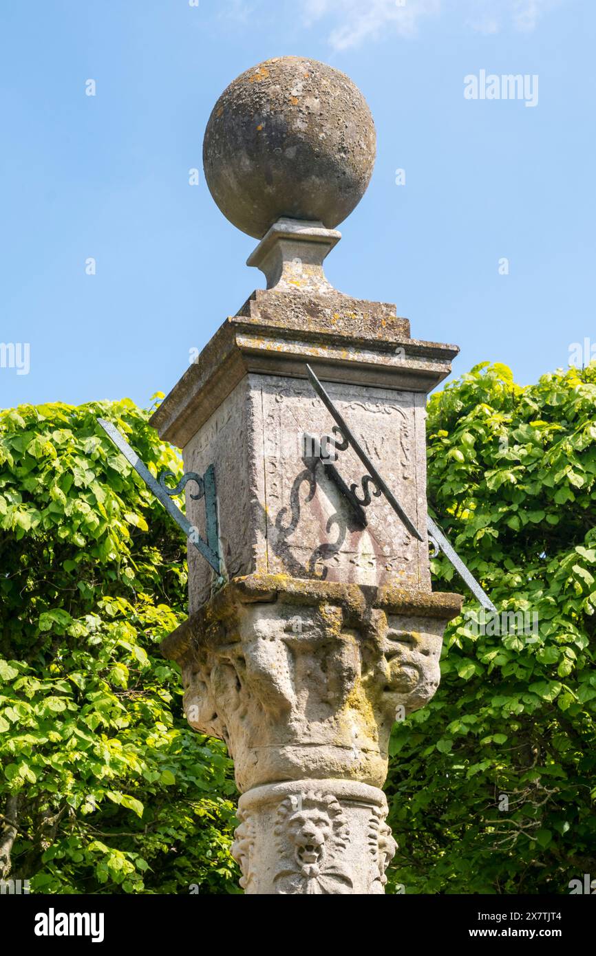 Eighteenth century four-sided pillar sundial at Houghton Hall, Norfolk ...