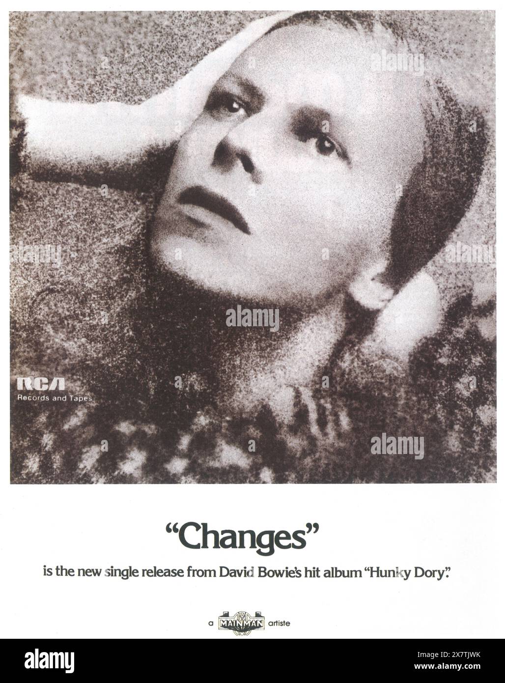 1972 David Bowie single Changes from the album Hunky Dory ad Stock ...