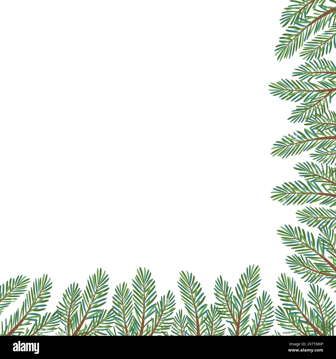Christmas tree corner frame decoration. Fir tree branches. Pine, spruce ...