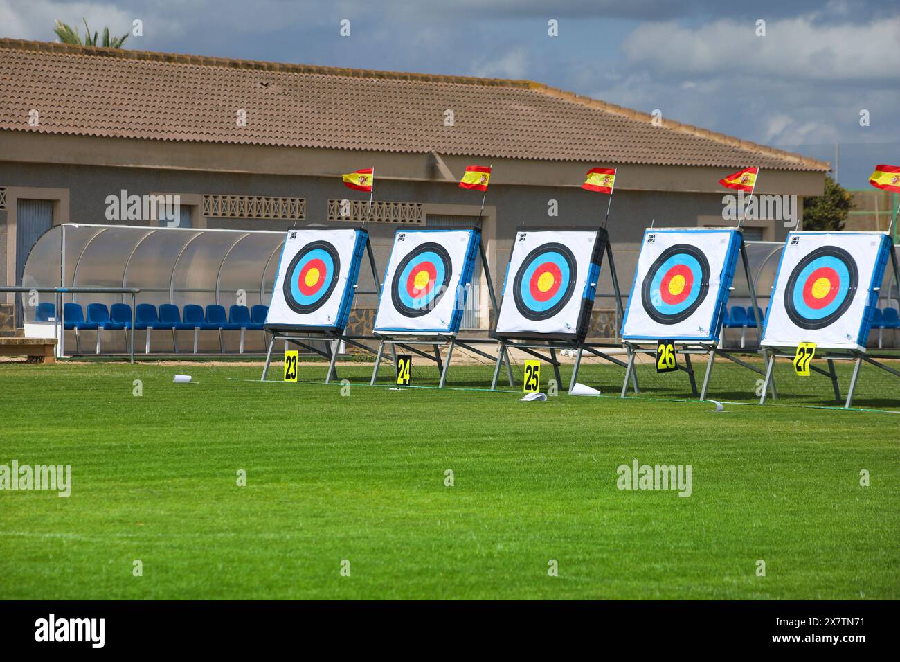 Alicante, Spain- April 8, 2024: Shooting targets in a row in an Outdoor ...