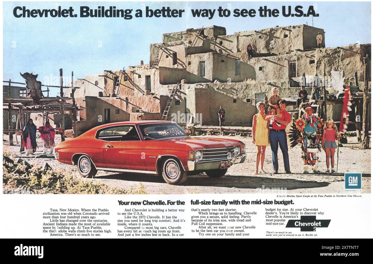 1972 Chevrolet Chevelle Malibu ad- at Taos Pueblo, New Mexico Stock ...