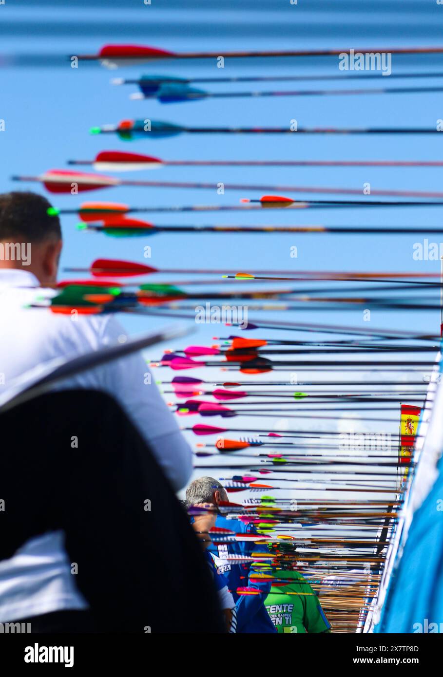 Alicante, Spain- April 8, 2024: Arrows on Shooting targets in an ...