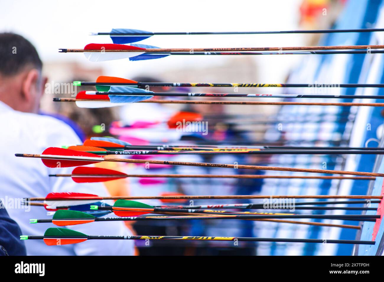 Alicante, Spain- April 8, 2024: Arrows on Shooting target in an Outdoor ...