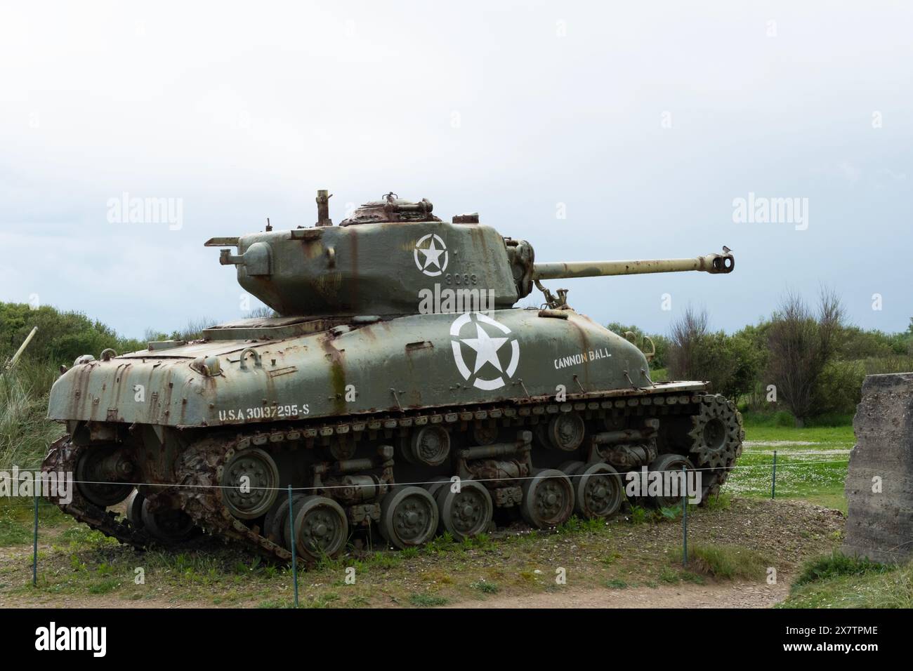 Normandy Sherman tank France D-Day memorial Utah Beach Stock Photo - Alamy