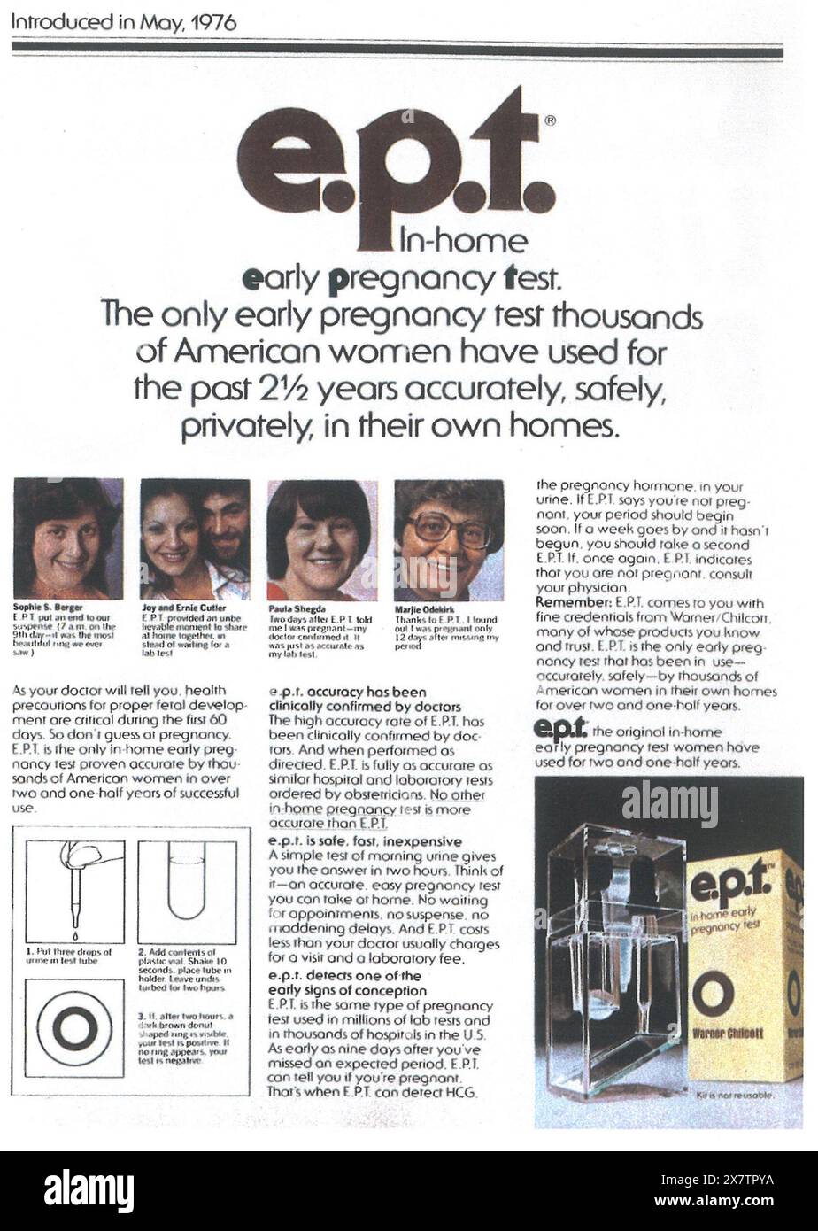 1979 E.P.T., EPT, Home Pregnancy Test Kit ad Stock Photo - Alamy