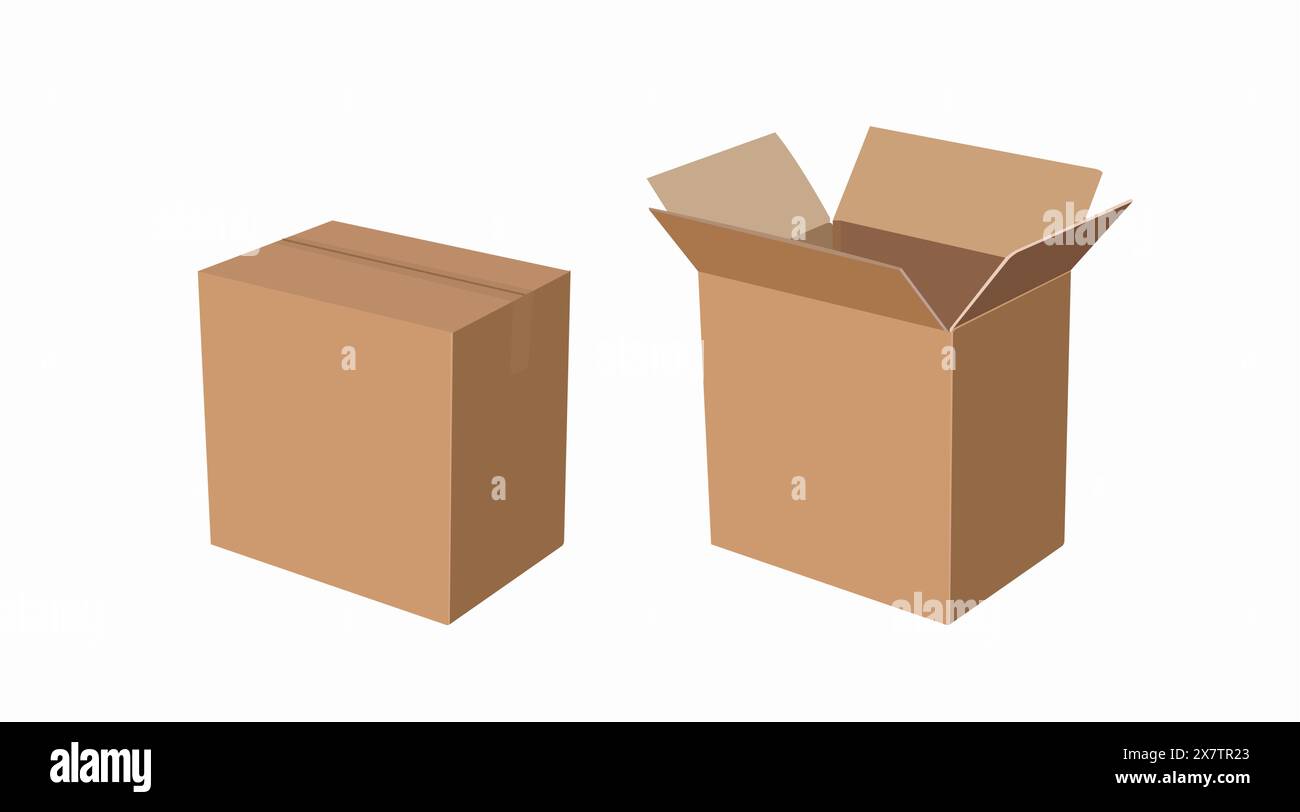 Vector Isolated Set of Carton Boxes, Opened and Closed Stock Vector ...