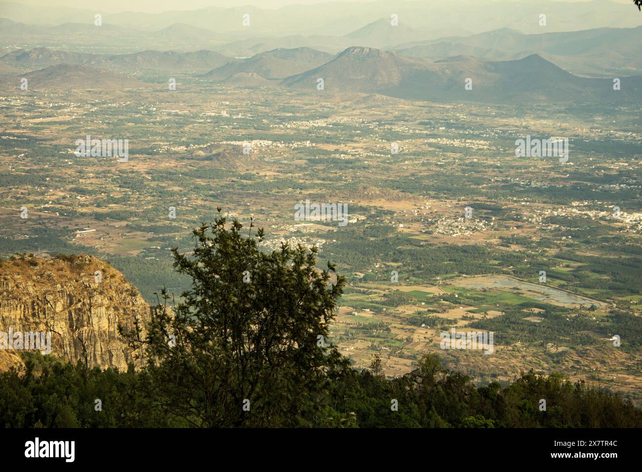 Scenic view of the landscape of the plains and the salem city from a ...