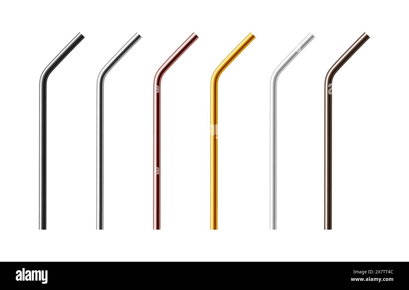 Set of reusable metal drinking straws. Realistic vector illustration ...