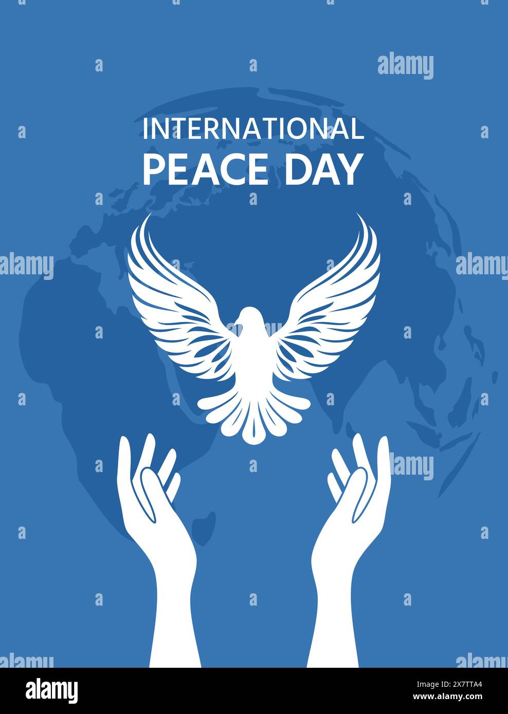 International Peace Day. Raised hands and a dove of peace on the ...
