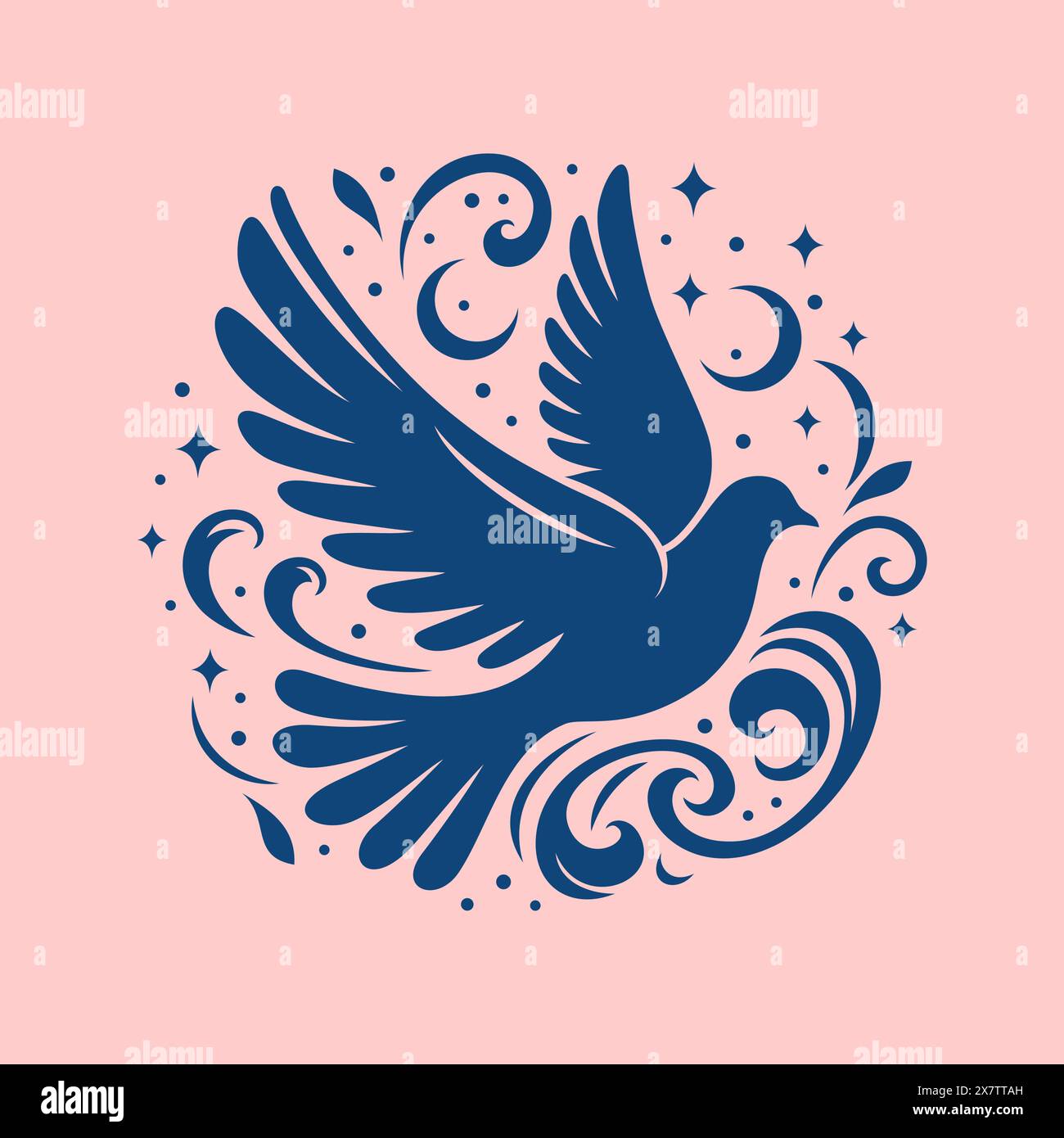Emblem with the silhouette of a dove of peace on a pink background ...