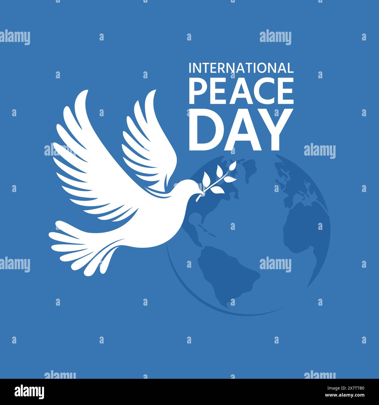 International Peace Day card. A dove with an olive branch in its beak ...