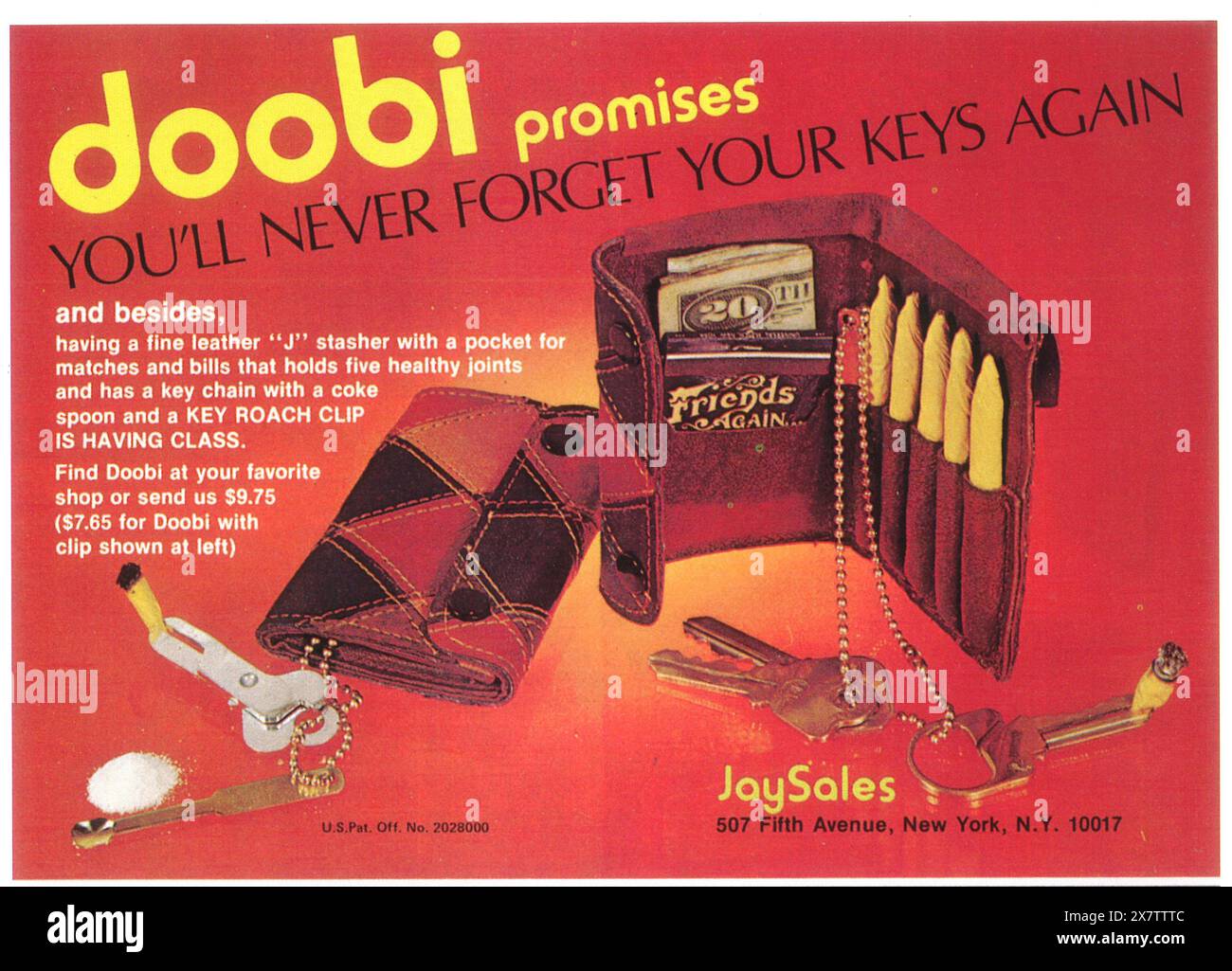 1977 Doobi fine leather J stasher with key roach clip ad Stock Photo ...