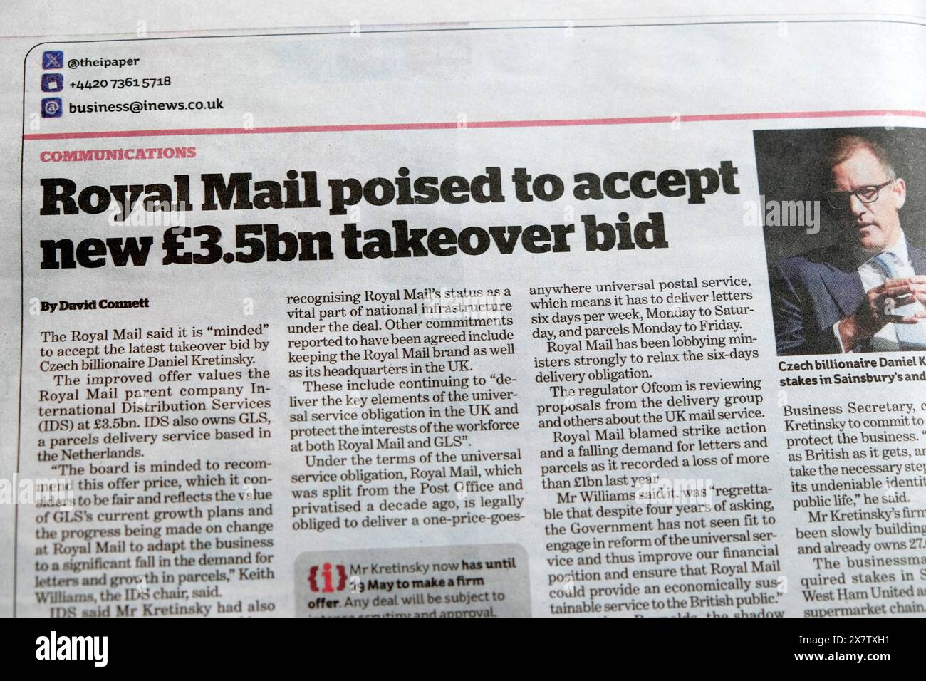 'Royal Mail posed to accept new £3.5bn takeover bid' i newspaper ...