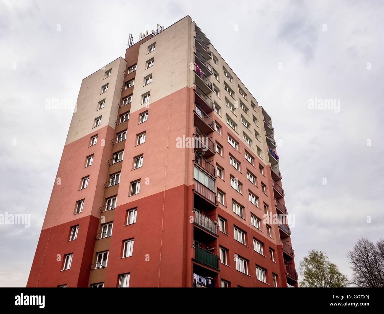 Perspective view of a high prefab house built in communism era and was ...
