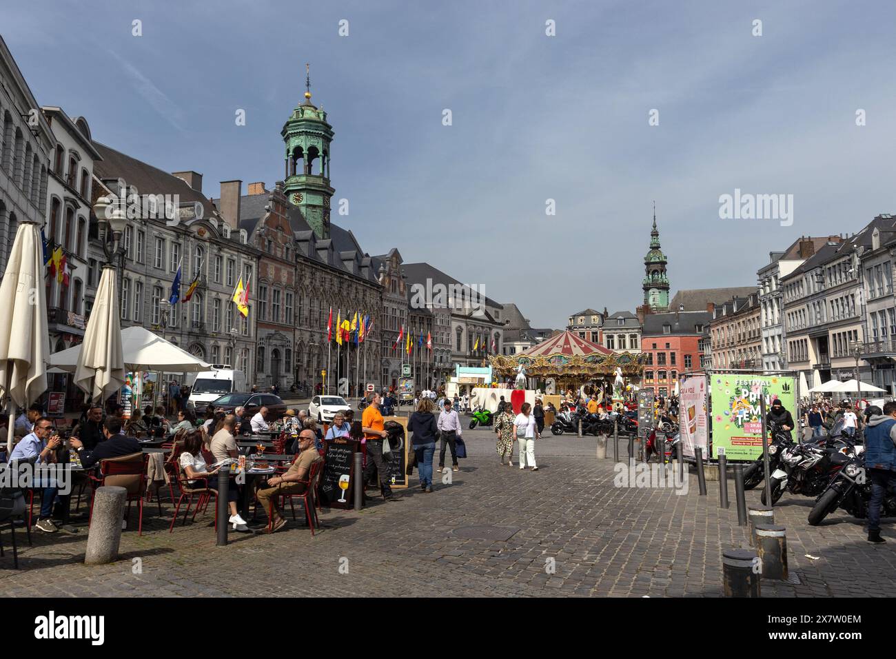 MONS, BELGIUM, 1 MAY 2024: View of Grand Place in Mons on a busy sunny ...