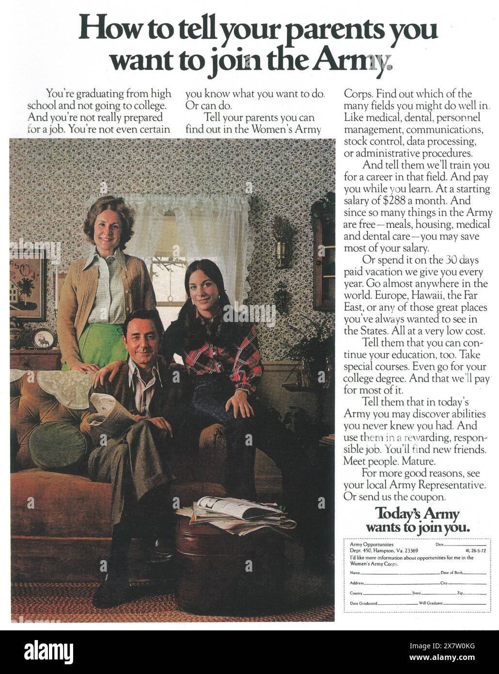 1972 WAC Women's Army Corps Recruiting Ad - "How to tell your parents ...