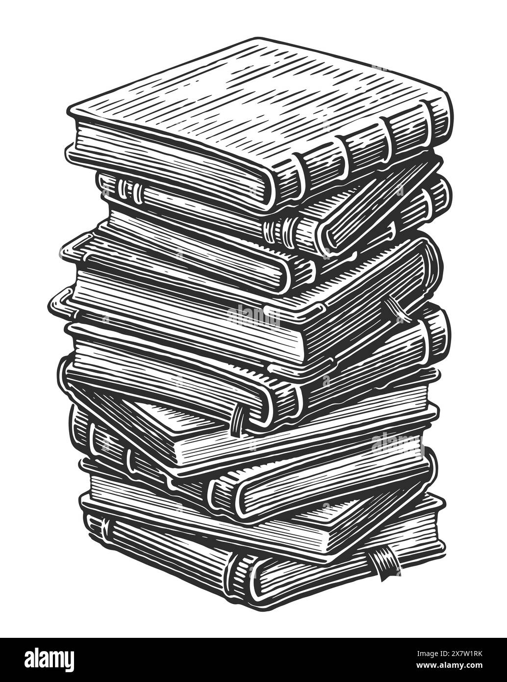 Stack of school books. Textbooks in pile. Education concept. Hand drawn ...