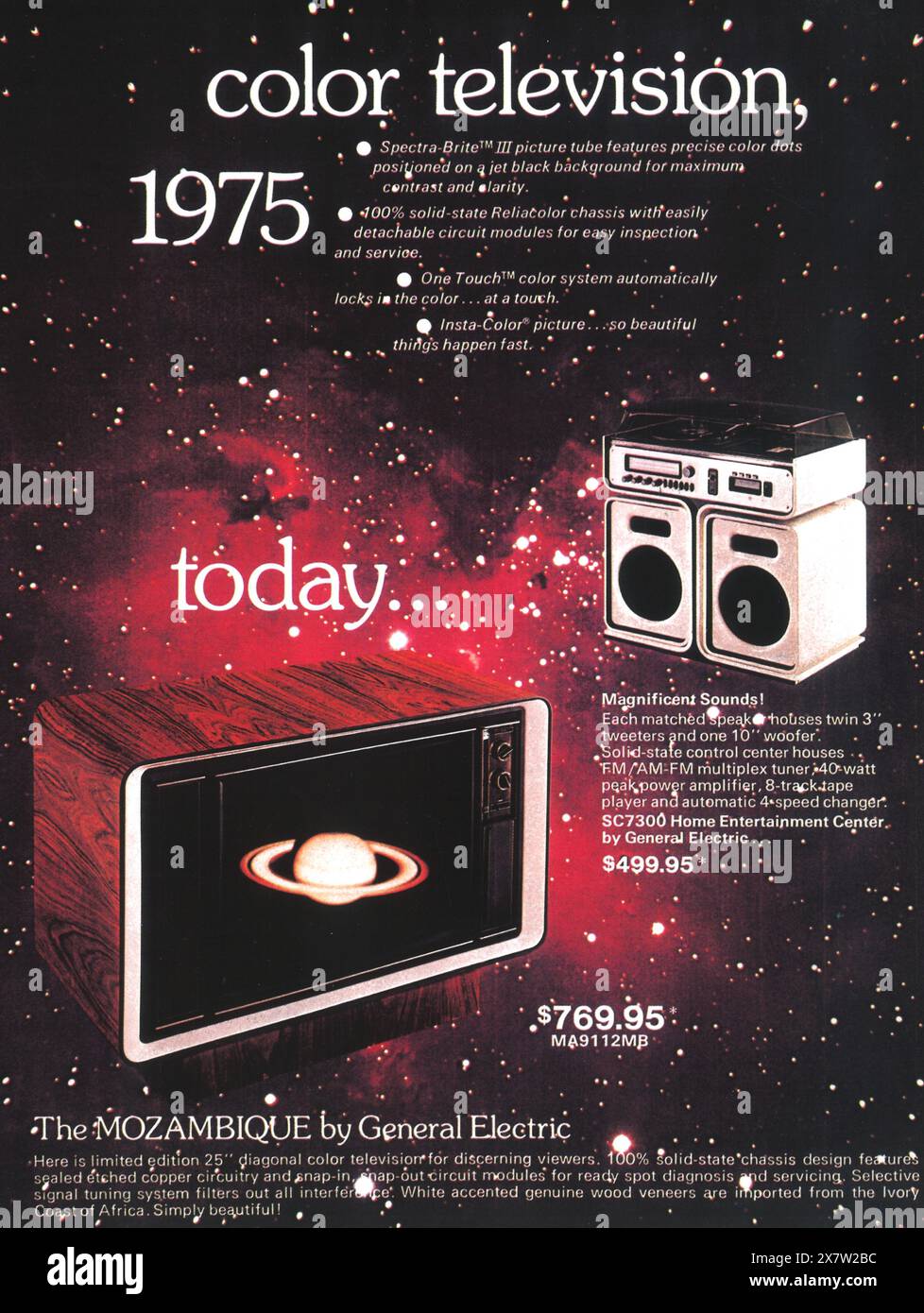 1975 MOZAMBIQUE 25' color TV SET by General Electric ad Stock Photo - Alamy