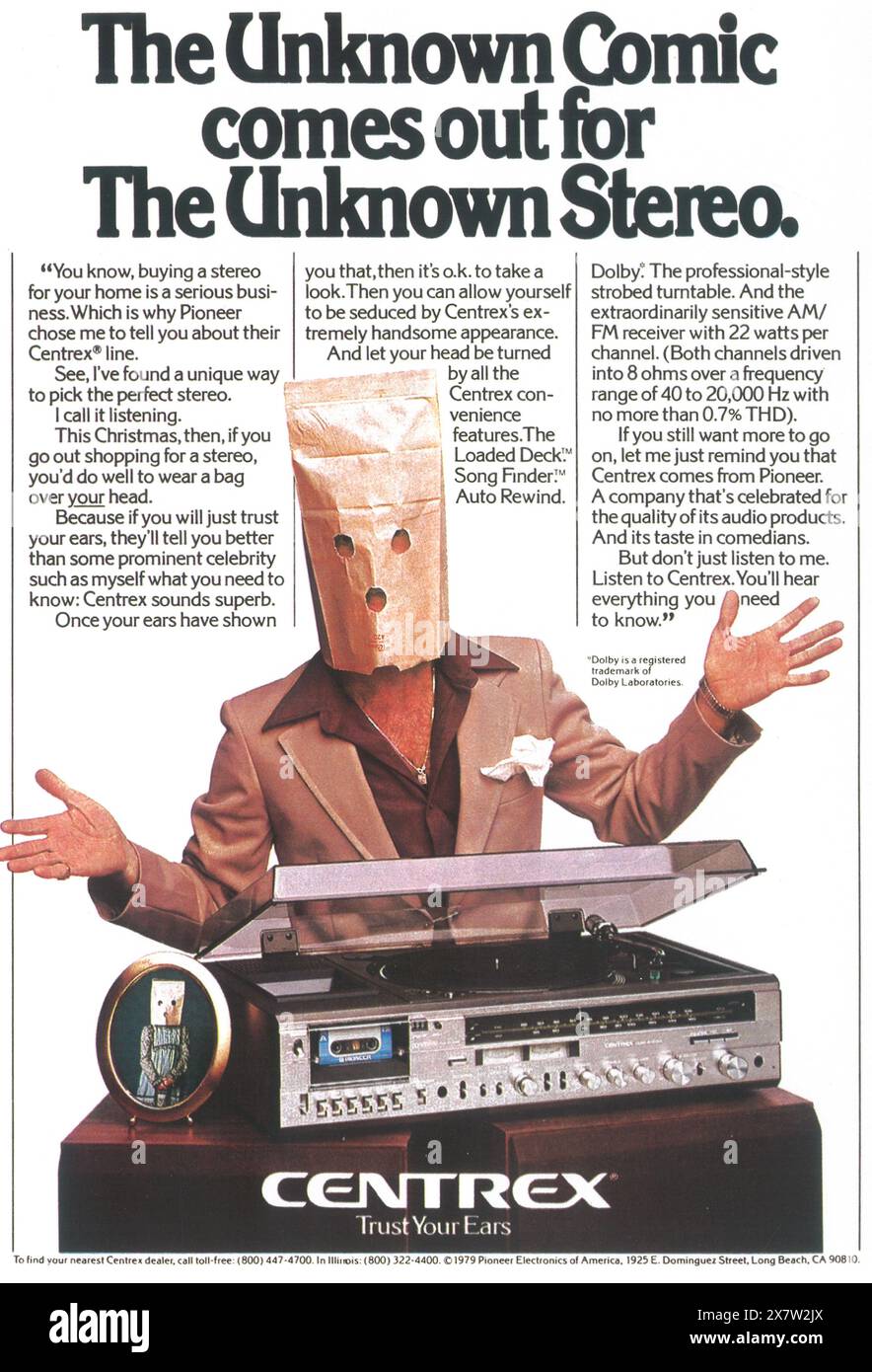 1979 Centrex (Pioneer) Stereo Ad - The Unknown Comic (Gong Show Stock ...