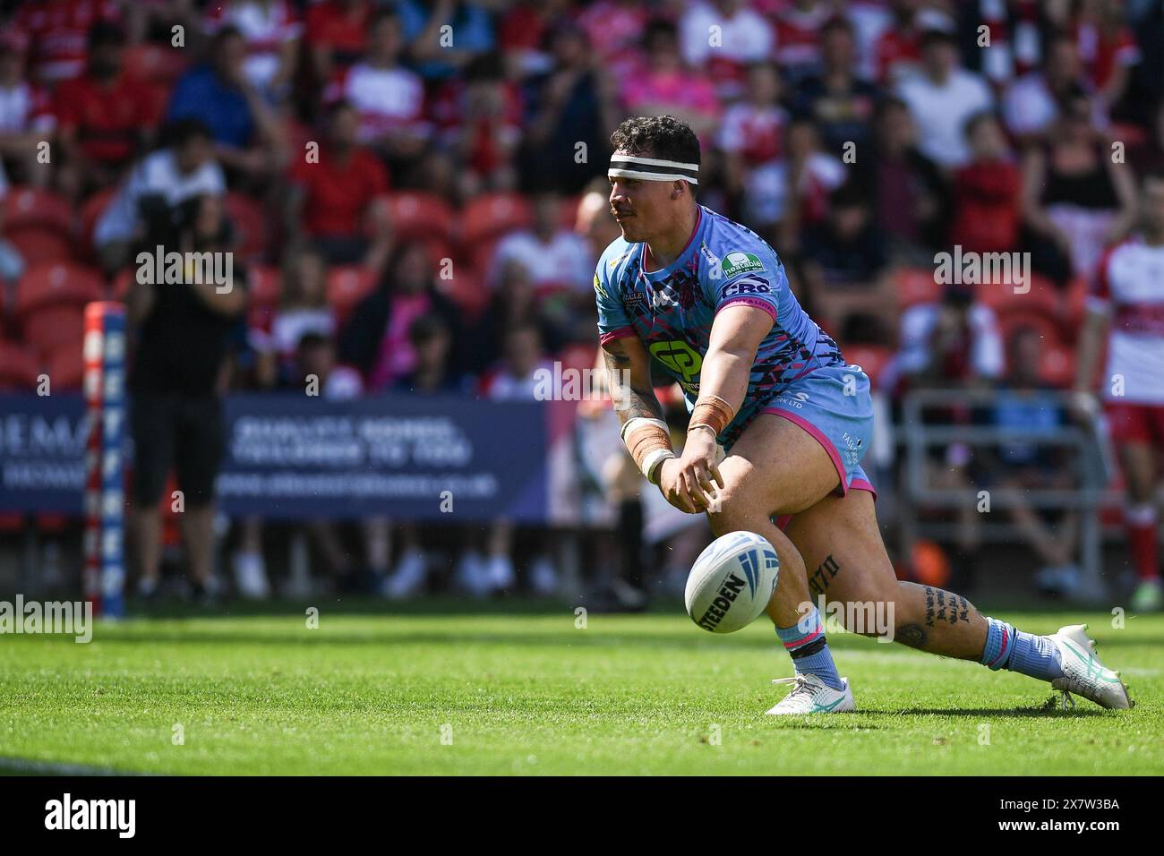 Doncaster, England - 18th May 2024 - Tyler Dupree of Wigan Warriors try ...