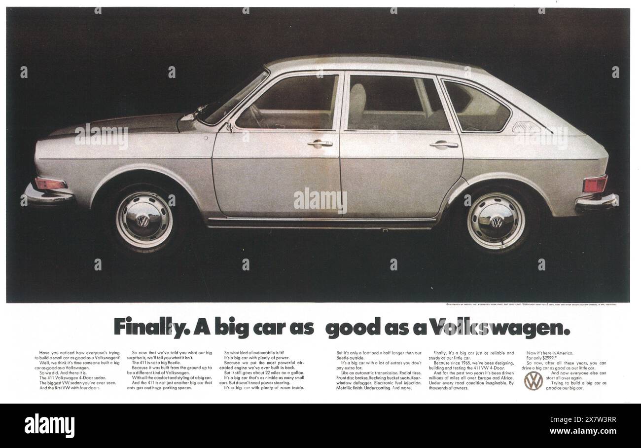 1971 Volkswagen VW 411 4-door sedan ad - "Finally. A big car as good as ...