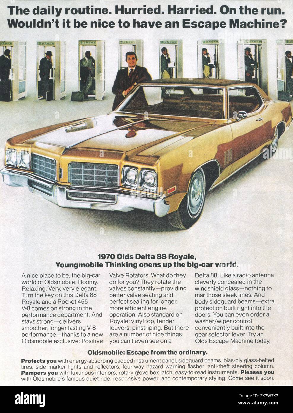 1970 Oldsmobile Delta 88 Royale Rocket 455 V8 2-Door Gold Ad Stock ...