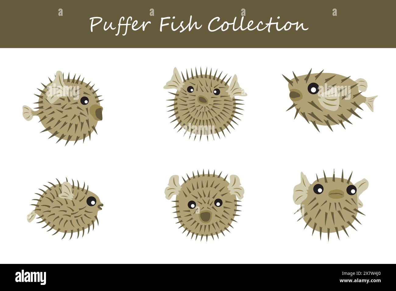 puffer fish collection. puffer fish in different poses. Vector ...