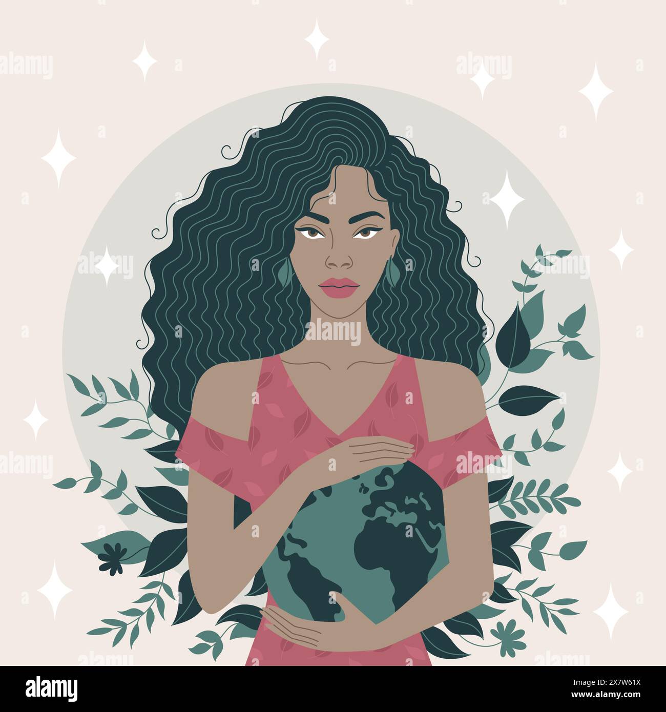 Vector illustration of a woman holding the Earth Stock Vector Image ...