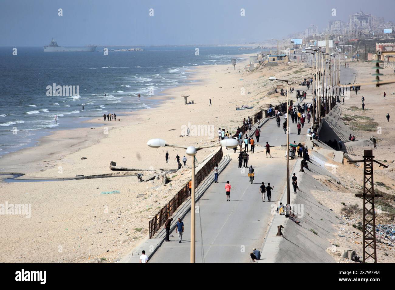A ship transporting international humanitarian aid is moored at the US ...