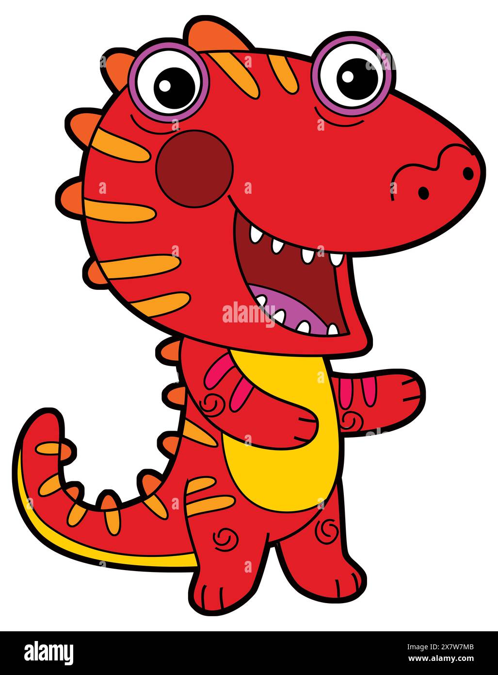 cartoon scene with happy funny dinosaur dino lizard dragon kid child ...