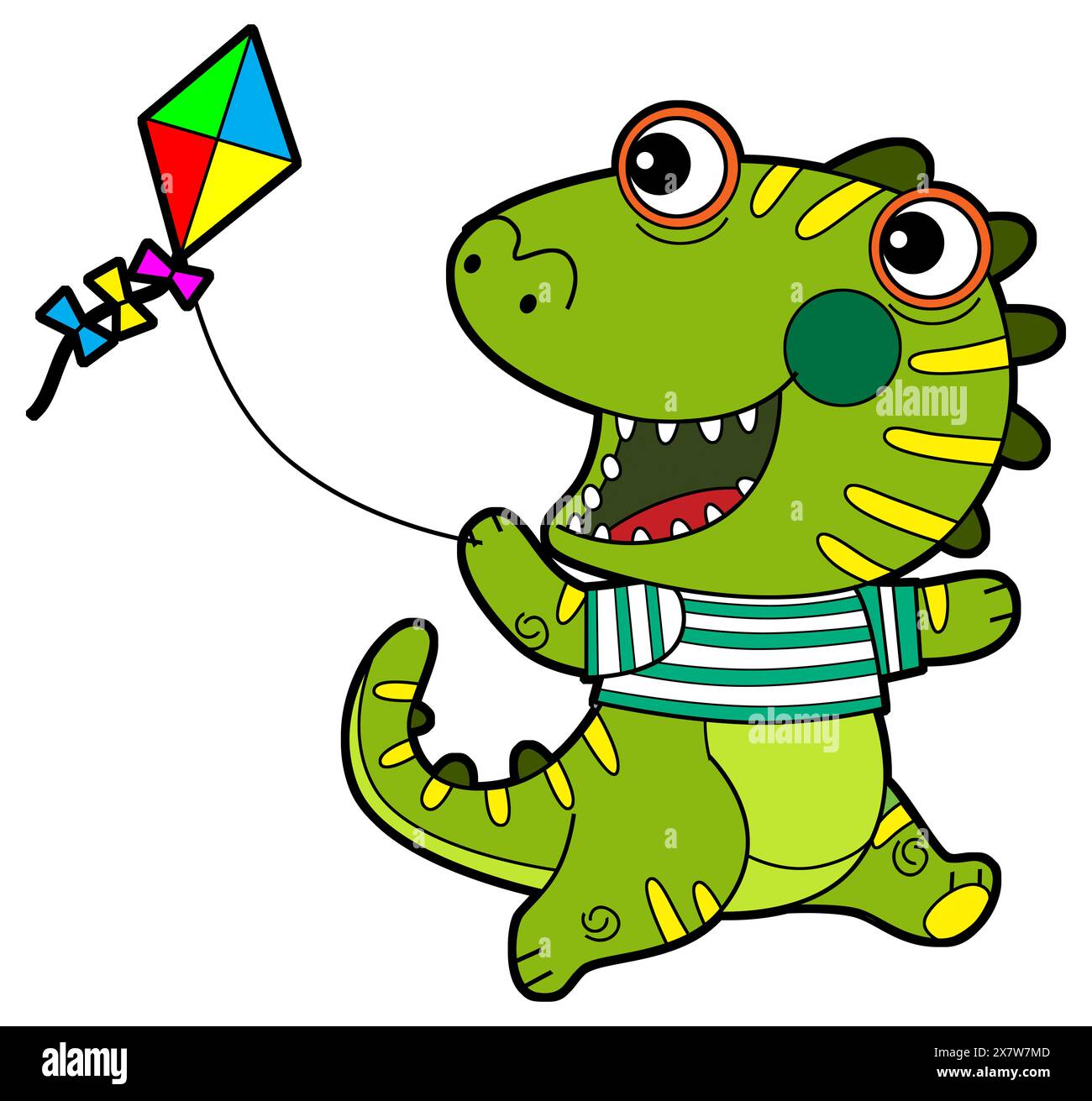 cartoon scene with happy funny dinosaur dino lizard dragon kid child ...