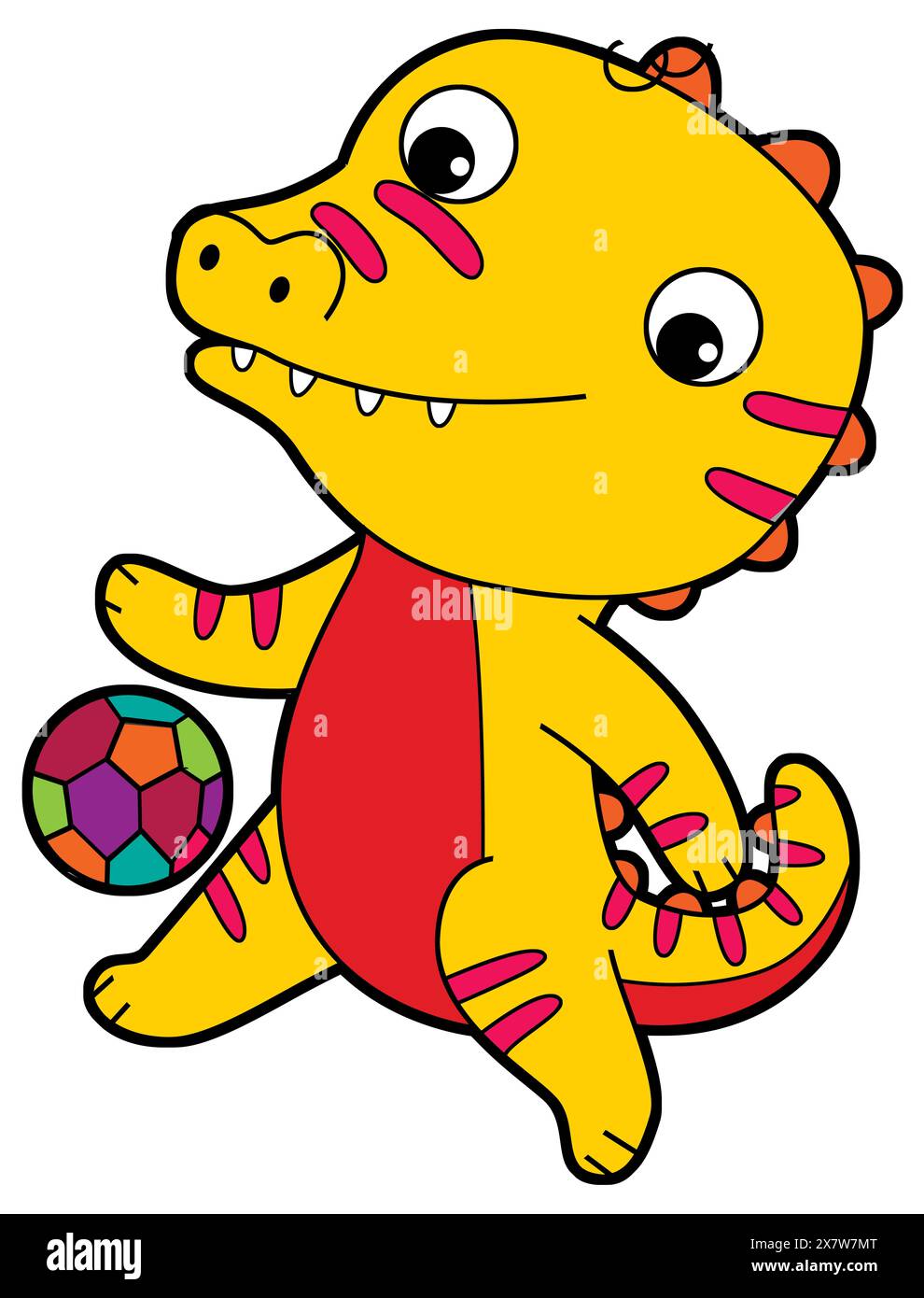 cartoon scene with happy funny dinosaur dino lizard dragon kid child ...