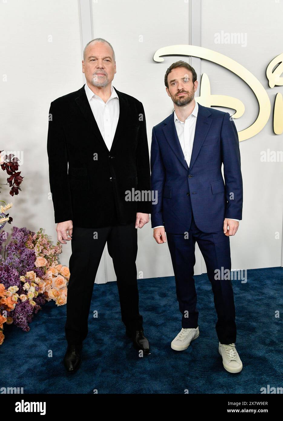 Vincent D'Onofrio, left, and Charlie Cox attend the Disney 2024 Upfront at the North Javits ...