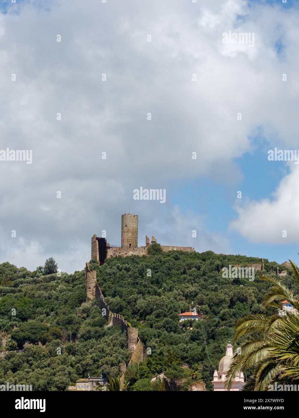 Monte Ursino Castle in the old village of Noli on the Italian Riviera ...