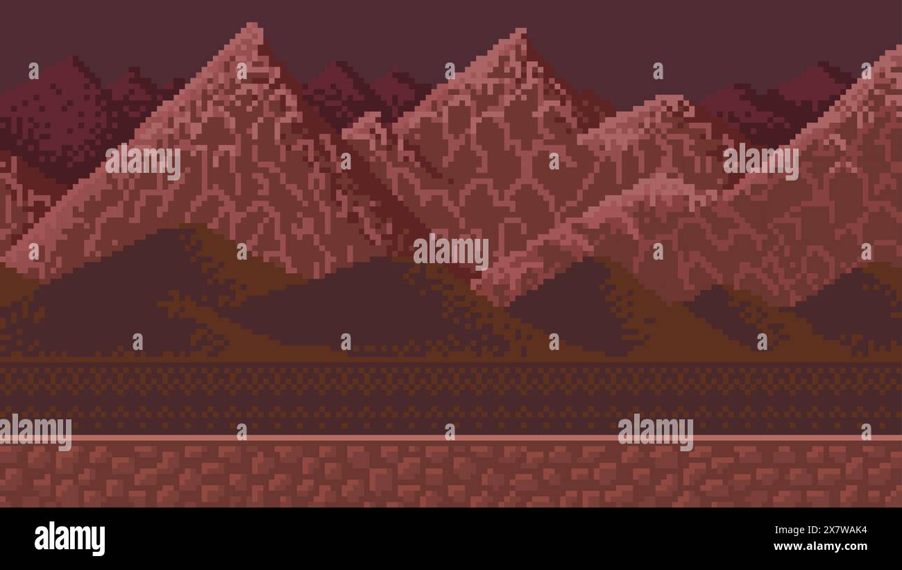 Mountains. Pixel art 8 bit objects. landscape background for the ...