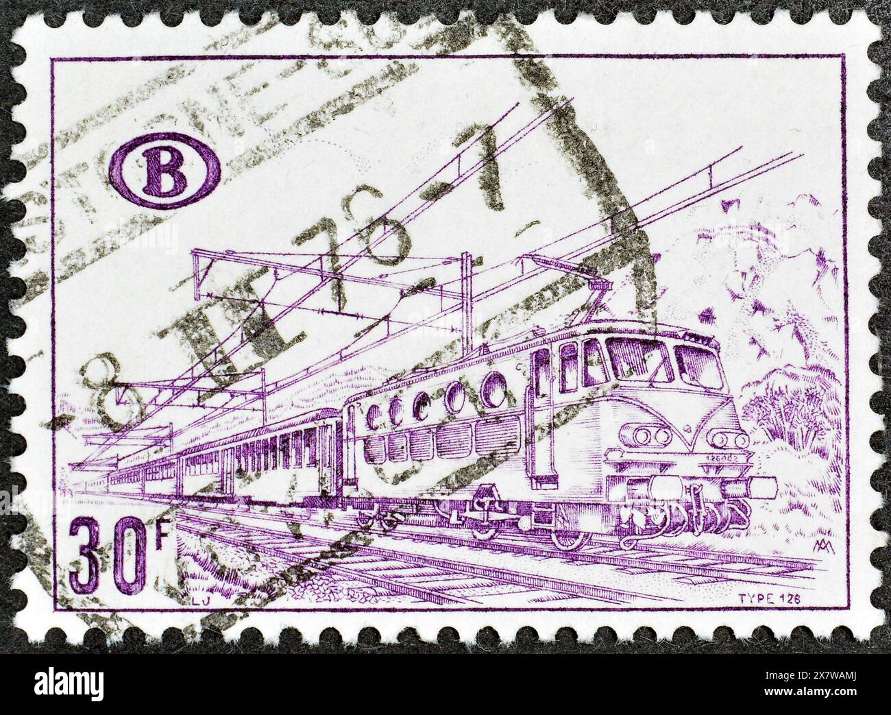 Cancelled postage stamp printed by Belgium, that shows Railway Stamp ...