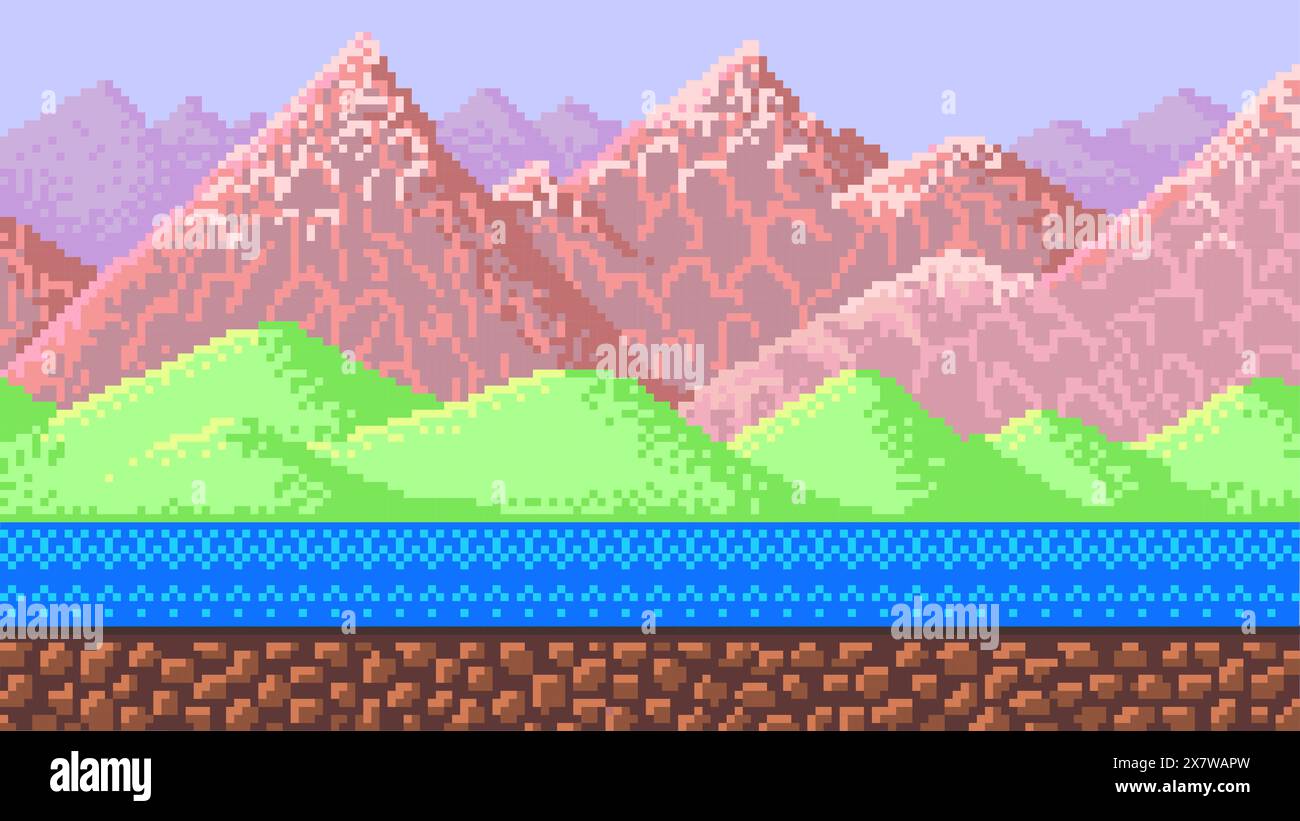 Mountains. Pixel art 8 bit objects. landscape background for the ...