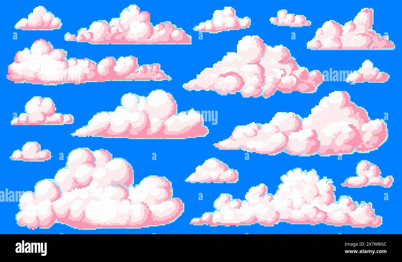 Pixel art cloud. 8 bit objects. Art, digital icons. Retro assets ...