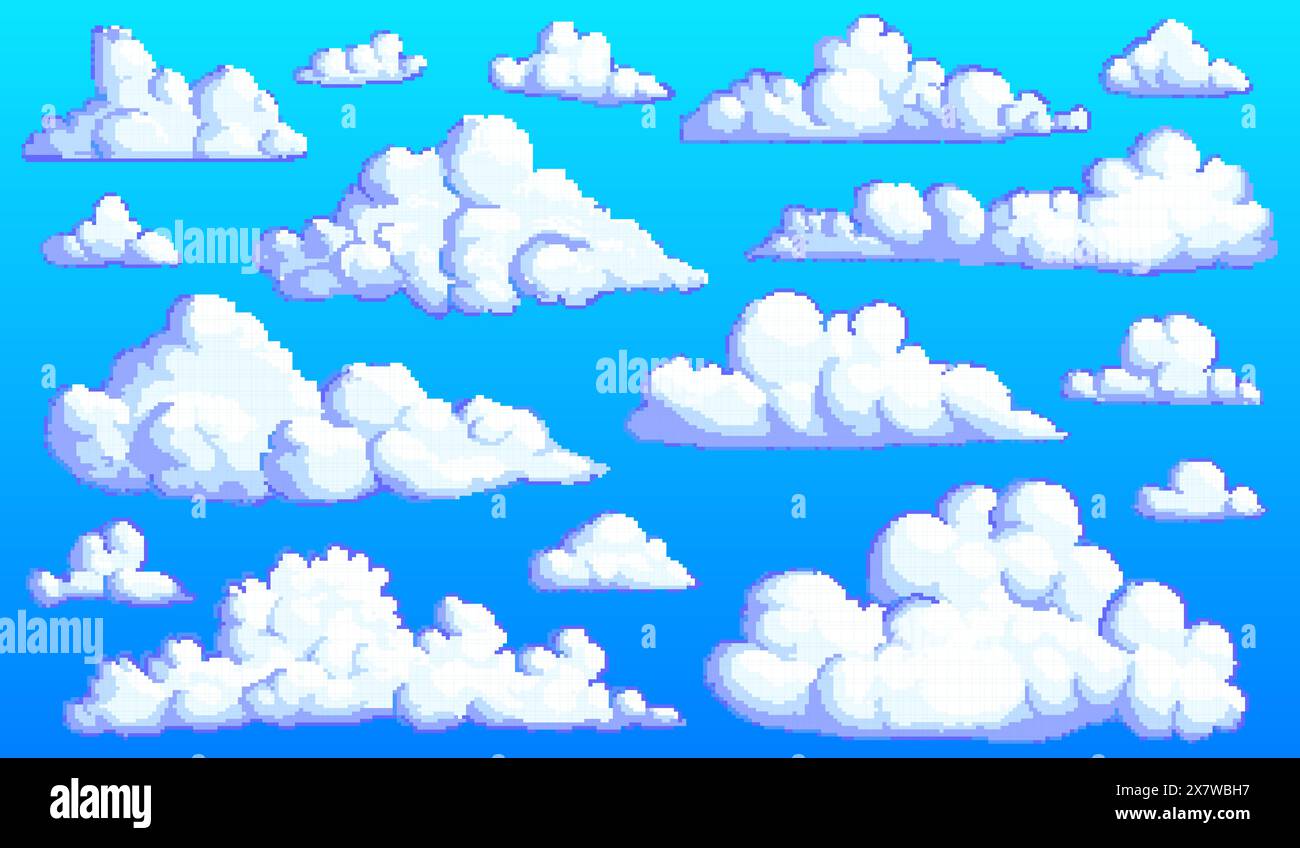 Pixel art cloud. 8 bit objects. Art, digital icons. Retro assets ...