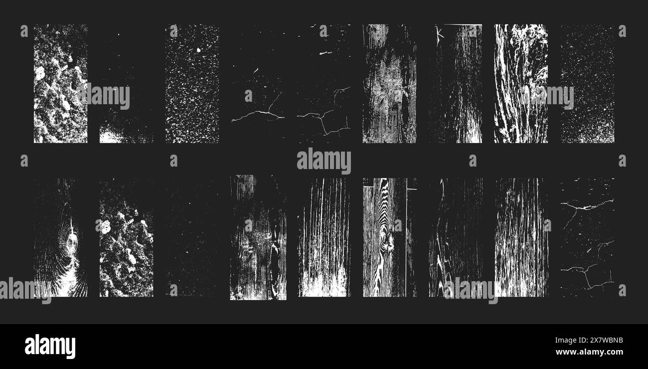 Rough and cracked textures of wood walls and stones set, Natural ...