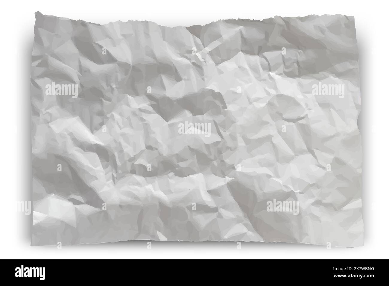Crumpled white sheet of worn paper, vector template retro texture ...