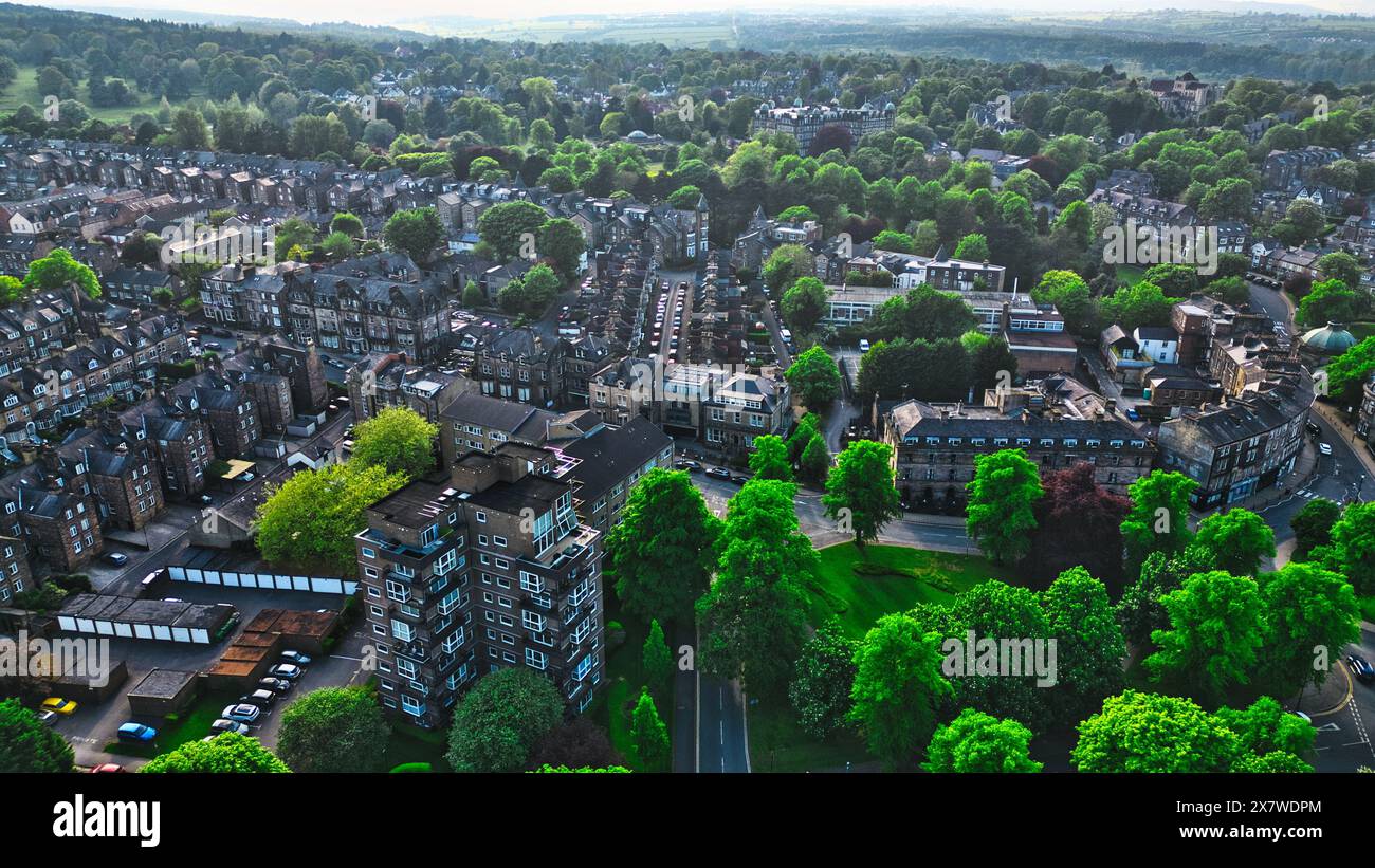 Aerial view of a residential neighborhood with a mix of houses and ...