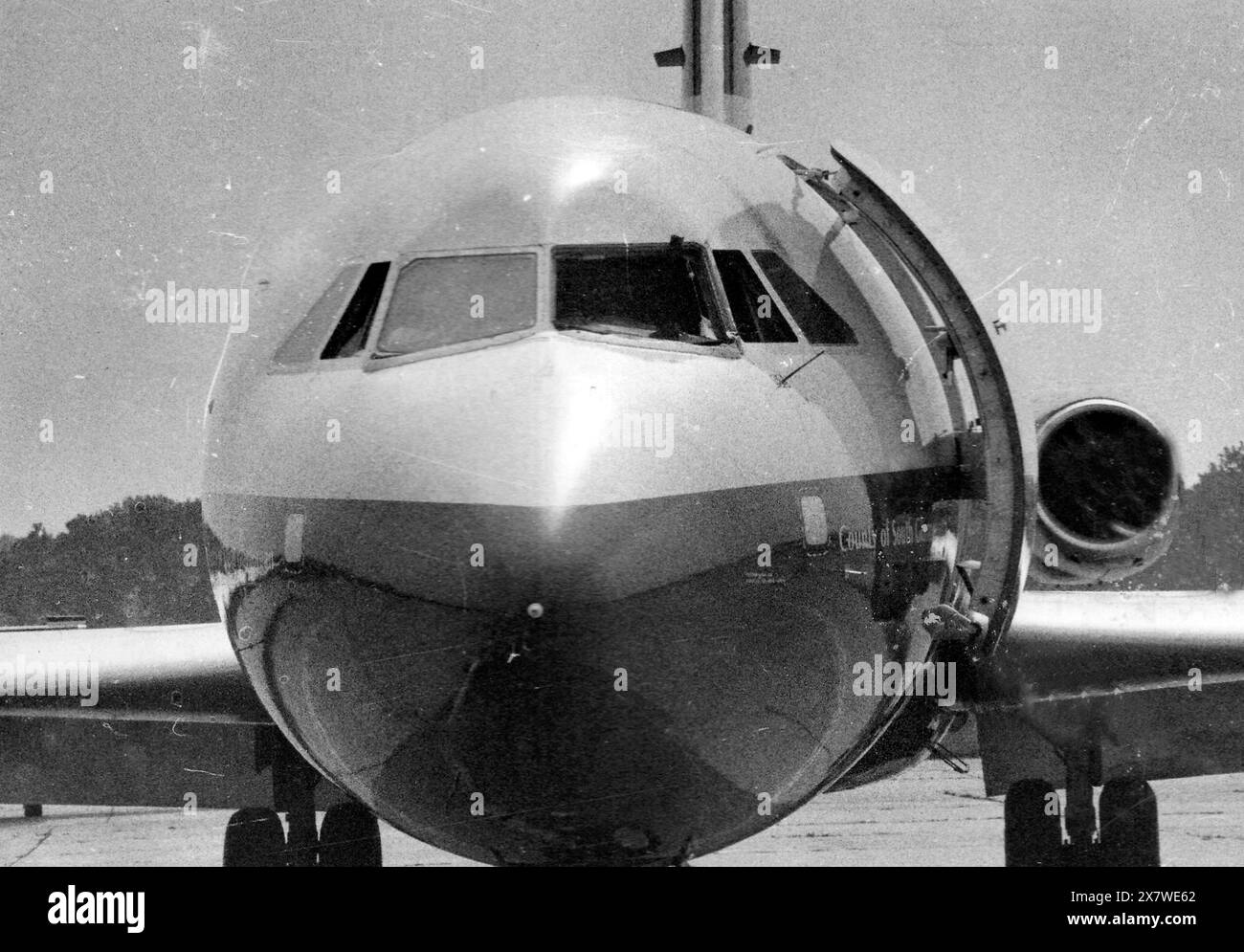 THE BAC ONE-ELEVEN AIRCRAFT ON THE TARMAC AT EASTLEIGH AIRPORT AFTER ...