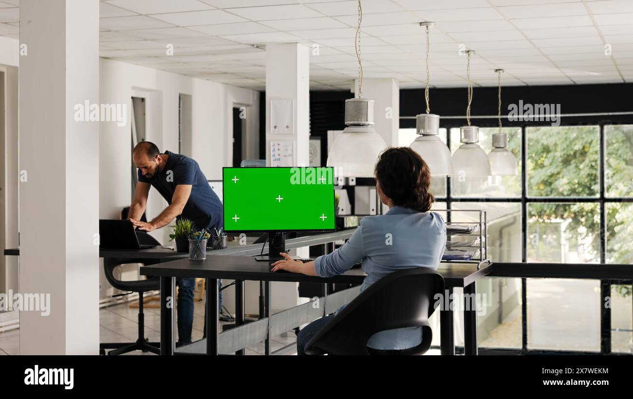 Office worker analyzing greenscreen template hi-res stock photography ...