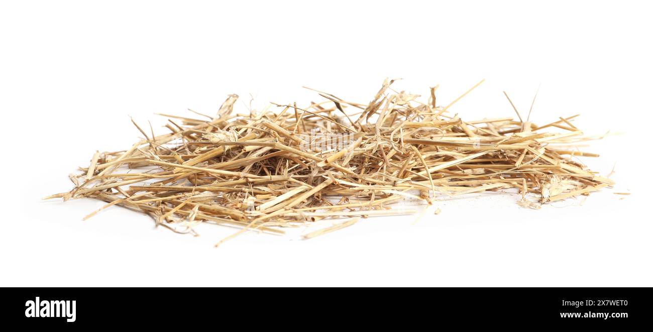 Dried straw isolated on white. Livestock feed Stock Photo - Alamy