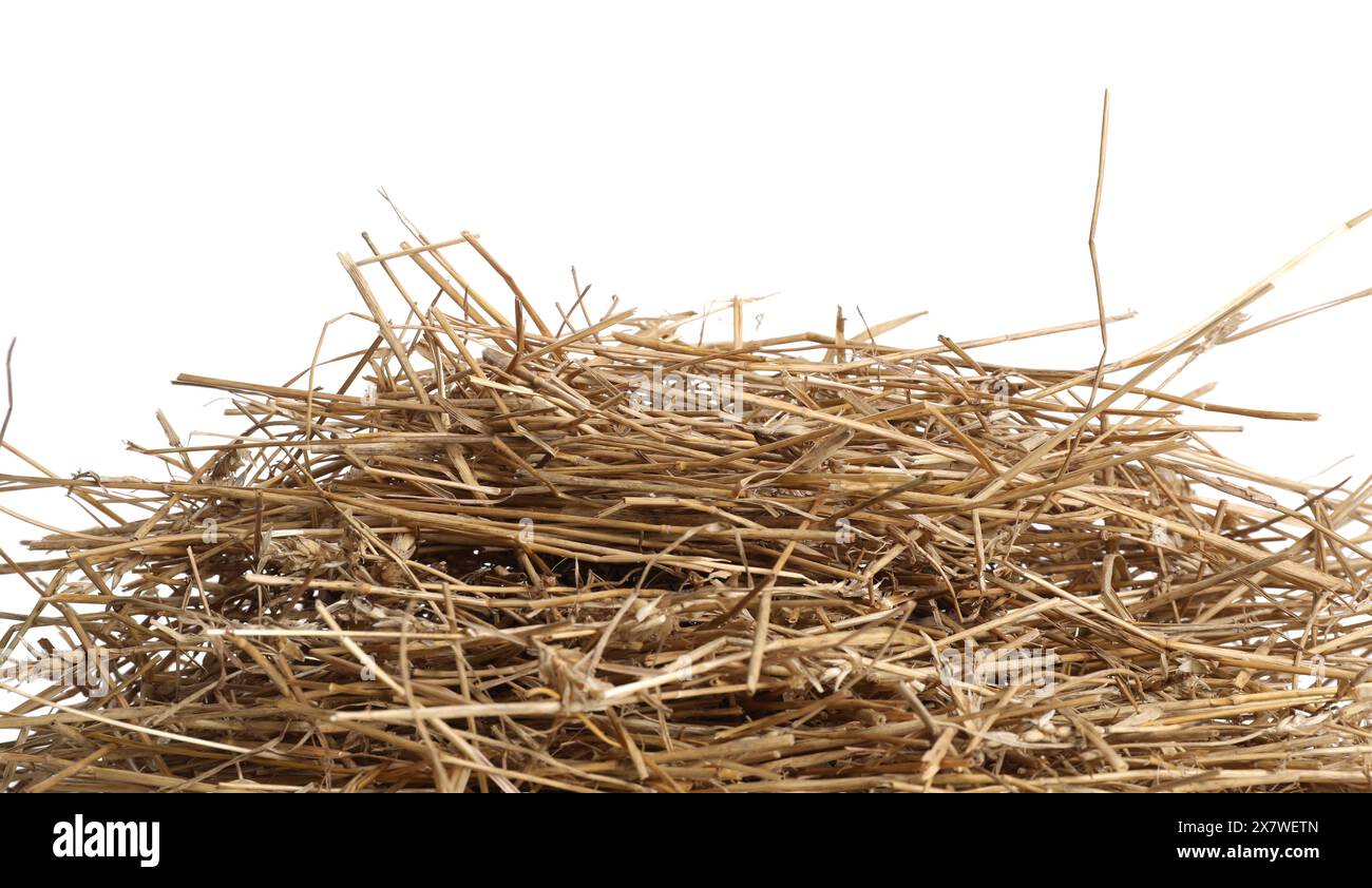 Dried straw isolated on white. Livestock feed Stock Photo - Alamy
