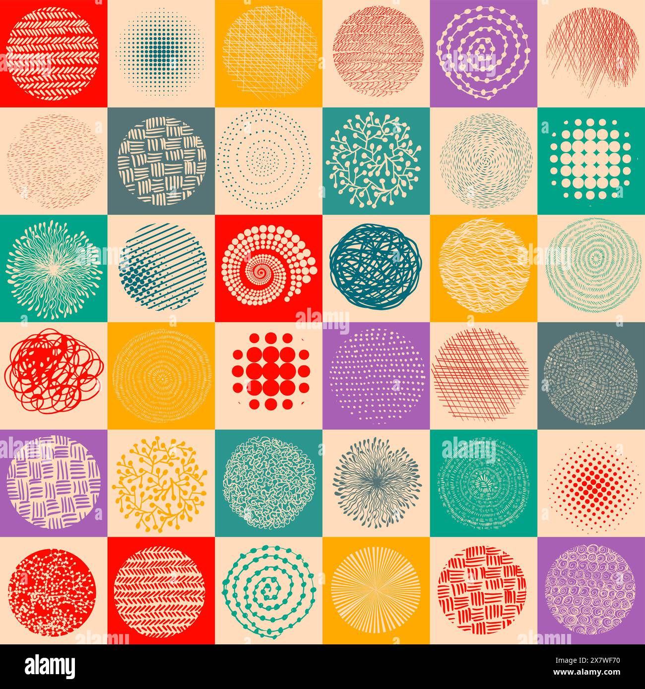 Seamless colored background with different graphic elements. hand ...