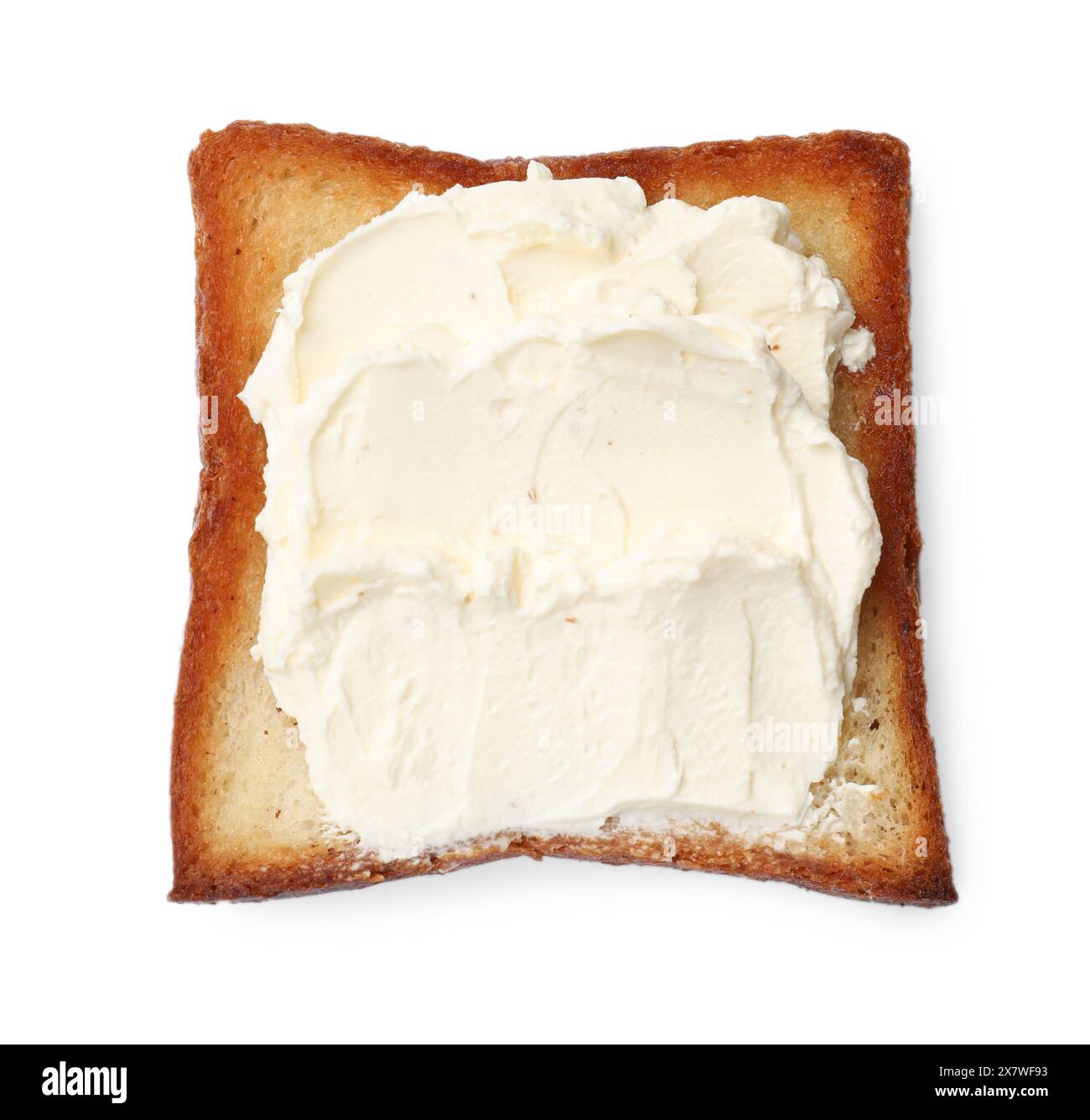 Piece of fresh toast bread with butter isolated on white, top view ...