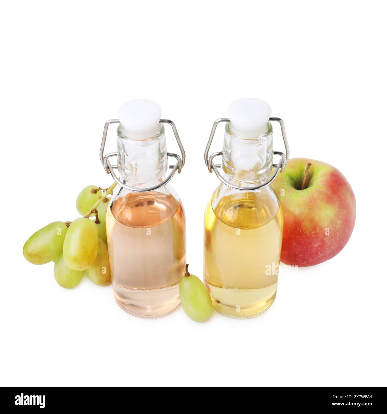 Different types of vinegar and ingredients isolated on white Stock ...