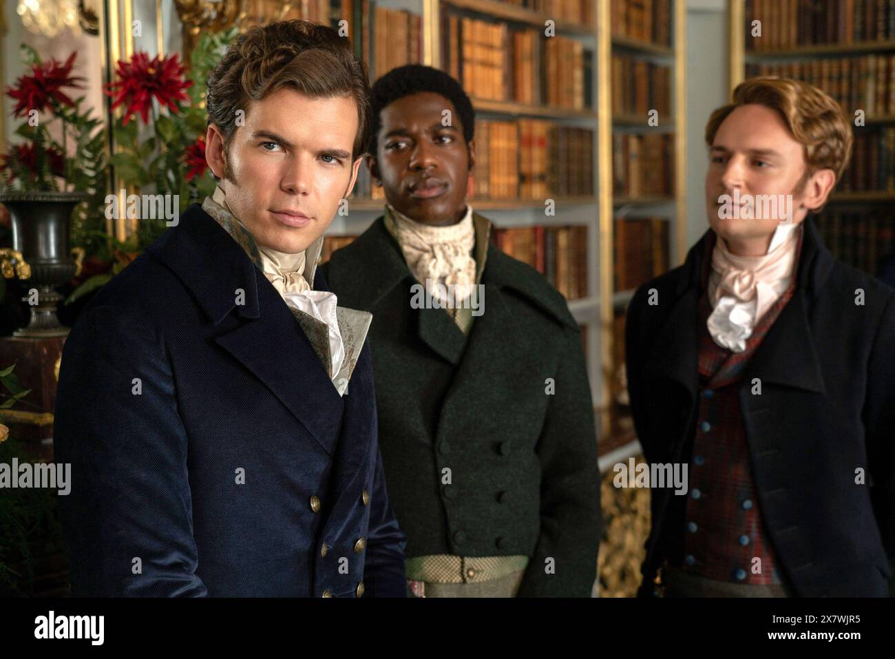 BRIDGERTON, from left: Luke Newton, Jorden Myrie, Joe Barnes, Old ...